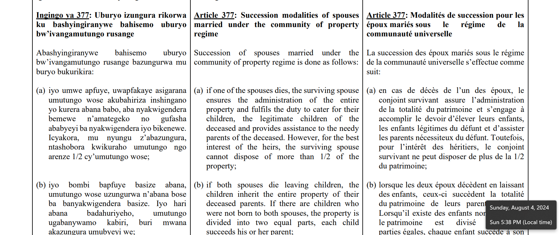 Itegeko rishya rigenga abantu n’Umuryango: Kuva ubu , ku bahisemo ivangamutungo rusange, nta ...